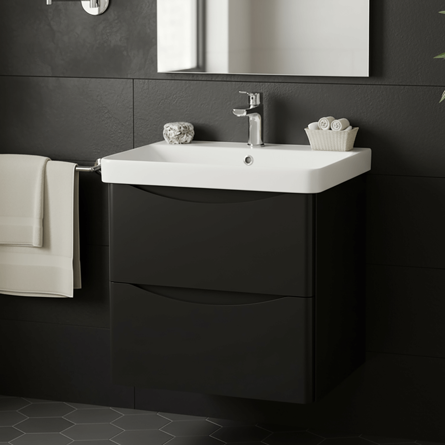 Bathroom Vanity Unit 600mm Wall Mounted 2-Drawer Matt Black – PLUMBITALL